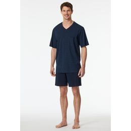 Shorty Schiesser "Comfort Essentials", Herren, Gr. 54, blau (804, blau), Single Jersey, Obermaterial: 100% Baumwolle, bequem kurz, V-Ausschnitt, Homewear-Sets Shorty, Brusttasche, V-Ausschnitt, Kurzarm, Baumwolle