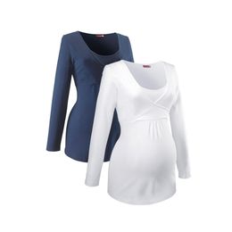 Umstandsshirt Neun Monate "2er Pack Shirts f&uuml;r Schwangerschaft und Stillzeit", Damen, Gr. 44/46, blau (marine, wei&szlig;), Jersey, Obermaterial: 95% Baumwolle, 5% Elasthan, unifarben, Basic, Basic, V-Ausschnitt, Shirts Umstandsshirt, Langarm, Basic-Schnitt, unifarben, V-Ausschnitt, aus Jerseystoff
