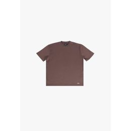 T-Shirt DROPSIZE "Dropsize HEAVY OVERSIZE METAL PATCH T-SHIRT", Damen, Gr. L, acid washed braun, 100% Baumwolle, unifarben, oversize, Rundhals, Shirts T-Shirt