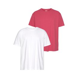 T-Shirt Fruit of the Loom, Damen, Gr. S (44/46), rot (rot meliert, weiß), Single Jersey, Obermaterial: 100% Baumwolle, meliert, unifarben, schmal, Rundhals, normaler Saum, Shirts T-Shirt, aus reiner Baumwolle