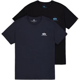 Rundhalsshirt ALPHA INDUSTRIES "Basic T Small Logo 2 Pack", Herren, Gr. XL, blau (rep. blau, schwarz, blau), Single Jersey, Obermaterial: 100% Baumwolle, bedruckt, regular fit normal, Rundhals, Shirts Rundhalsshirt