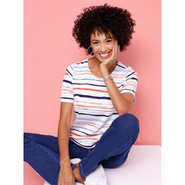 Rundhalsshirt Classic Basics "Rundhals-Shirt", Damen, Gr. 38, ecru, koralle, geringelt, 100% Baumwolle, gemustert, gestreift, mehrfarbig, Rundhals, Shirts Rundhalsshirt