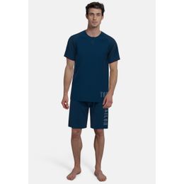 Shorty Tom Tailor "Kilkenny", Herren, Gr. 56 (XXL), blau, Interlock, Obermaterial: 100% Baumwolle, bequem kniefrei, Rundhals, Homewear-Sets Shorty, Mit Print, Kurzarm, Rundhalsausschnitt, kurze Hose, weich