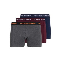 Jack & Jones Trunk JACK & JONES "JACBLACK &ndash; Boxershorts mit Stretch, Jersey und mittlerer Taille", Herren, Gr. M, 3 Stk., bunt (dunkelgrau melange pack:port royale, navy blazer), Jersey, Obermaterial: 95% Baumwolle, 5% Elasthan, meliert, unifarben, normal, Unterhosen, unifarben, modisch, regular fit, Jersey