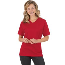 T-Shirt TRIGEMA "TRIGEMA V-Shirt DELUXE", Damen, Gr. 3XL, braun (kirsch), 50% Baumwolle, 50% Polyester, Basic, Shirts T-Shirt