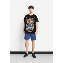 T-Shirt name it "NKMJOB ONEPIECE NREG SS TOP NOOS VDE", Jungen, Gr. 116, schwarz, Jersey, Obermaterial: 100% Baumwolle, bedruckt, relaxed fit normal, Rundhals, Shirts T-Shirt