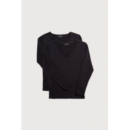Langarmshirt YSABEL MORA "BASIC COLLECTION COTTON WITH LACE", Damen, Gr. XXL, schwarz, Single Jersey, Obermaterial: 95% Baumwolle, 5% Elasthan, figurbetont h&uuml;ftlang, Rundhals, Spitzenkante, Shirts Langarmshirt, das perfekte Basic-Longsleeve f&uuml;r jeden Tag