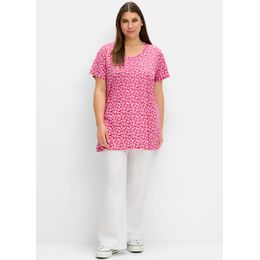 T-Shirt sheego "T-Shirt", Damen, Gr. 44/46, pink (fuchsia), 60% Baumwolle, 40% Polyester, geblümt, gemustert, Rundhals, Shirts T-Shirt