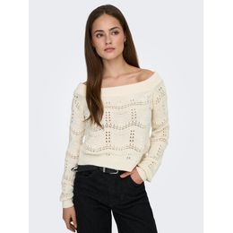 Strickpullover Only "ONLVILDA LIFE L/S PULLOVER KNT NCA", Damen, Gr. XS, eggnog detail:with melange, Strick, Obermaterial: 75% Baumwolle, 25% Polyester, meliert, Rundhals, Pullover Strickpullover