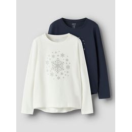 Langarmshirt name it "NKFVIPARTY 2P LS TOP", M&auml;dchen, Gr. 122/128, cloud dancer pack:navy blazer, Jersey, Obermaterial: 95% Baumwolle, 5% Elasthan, normal, Rundhals, Shirts Langarmshirt