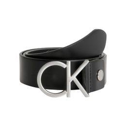 Ledergürtel Calvin Klein "CK ADJ.LOGO BELT 3.5CM", Damen, Gr. 75, schwarz (schwarz_silber), Leder, unifarben, Gürtel Ledergürtel