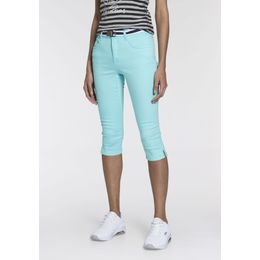 Caprijeans Kangaroos "CAPRI-JEANS mit G&uuml;rtel", Damen, Gr. 38, N-Gr, gr&uuml;n (mint), Denim/Jeans, Obermaterial: 36% Baumwolle, 36% Viskose, 26% Polyester, 2% Elasthan, Basic, skinny fit 3/4-L&auml;nge, Jeans 5-Pocket-Jeans, Skinny Fit, mit Schlitz, normale Leibh&ouml;he