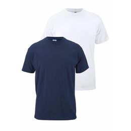 T-Shirt Fruit of the Loom, Herren, Gr. M (48/50), blau (marine, wei&szlig;), Single Jersey, Obermaterial: 100% Baumwolle, unifarben, schmal, Rundhals, normaler Saum, Shirts T-Shirt, aus reiner Baumwolle