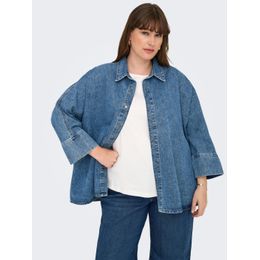 Jeansbluse Only CARMAKOMA "CARGRACE 3/4 DNM SHIRT CRO", Damen, Gr. 48, blau (medium blau denim), Denim/Jeans, Obermaterial: 100% Baumwolle, unifarben, h&uuml;ftlang, Blusen Jeansbluse