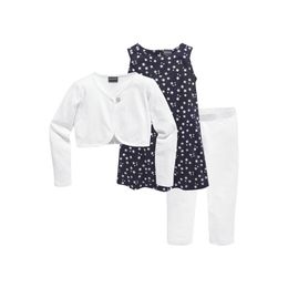 Bolero, Kleid & Leggings Kidsworld "3tlg. Set, Komplett Outfit mit Sternenmuster", M&auml;dchen, Gr. 92/98, wei&szlig; (marine, gemustert, wei&szlig;), Jersey, Obermaterial: 100% Baumwolle. Obermaterial Hose: 95% Baumwolle, 5% Elasthan, bedruckt, KOB Set-Artikel, mit niedlicher Bolero-Jacke