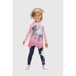 Shirt & Leggings Miss Melody, M&auml;dchen, Gr. 104/110, lila, Jersey, Obermaterial: 100% Baumwolle. Unterteil: 95% Baumwolle, 5% Elasthan, bedruckt, KOB Set-Artikel Outfit, mit sch&ouml;nem Pferdemotiv