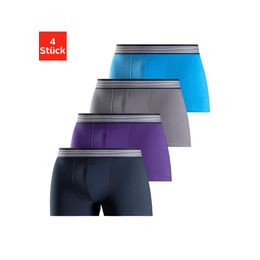 H.I.S. Boxer H.I.S "Boxershorts f&uuml;r Herren", Damen, Gr. L, 4 Stk., bunt (navy, lila, grau, blau), Jersey, Obermaterial: 95% Baumwolle, 5% Elasthan, unifarben, k&ouml;rpernah, Unterhosen, mit gestreiftem Webbund