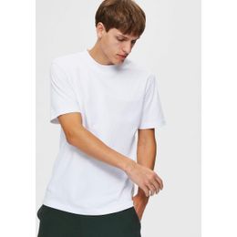 Rundhalsshirt Selected "SLHCOLMAN SS O-NECK TEE NOOS", Herren, Gr. S, wei&szlig; (hellwei&szlig;), Single Jersey, Obermaterial: 100% Baumwolle, unifarben, Basic, normal, Rundhals, gerader Abschluss, Shirts Rundhalsshirt
