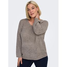 V-Ausschnitt-Pullover Only CARMAKOMA "CARGEENA L/S V-NECK KNT NOOS", Damen, Gr. S, grau (satellite), Strick, Obermaterial: 65% Polyacryl, 35% Polyamid, unifarben, regular fit normal, V-Ausschnitt, Pullover