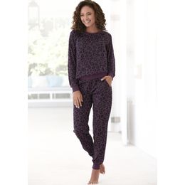 Pyjama Vivance Dreams, Damen, Gr. 32/34, lila, Single Jersey, Obermaterial: 100% Baumwolle, animal-print, bedruckt, Basic lang, Rundhals, Raglan&auml;rmel Rippb&uuml;ndchen, Homewear-Sets Pyjama, mit tonalem Animalprint