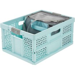 keeeper Klappbox "lea 32l und faltbarere Isoliertasche nea 13l", B:48cm H:23,5cm T:34,5cmaquamarine, grau, Einkaufsk&ouml;rbe, Soft-Touch-Griffe,