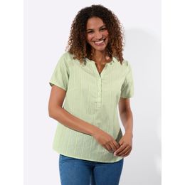 Schlupfbluse Casual Looks, Damen, Gr. 46, pistazie, gestreift, 100% Baumwolle, gemustert, gestreift, mehrfarbig, V-Ausschnitt, Blusen Schlupfbluse