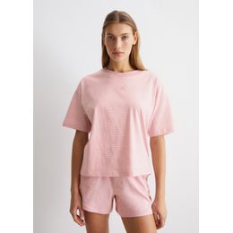 Marc O'Polo Shorty MARC O'POLO, Damen, Gr. L, rosa gestreift, Jersey, Obermaterial: 100% Baumwolle, kurz, Rundhals, Homewear-Sets Shorty, Kurzarm, mit Rundhalsausschnitt, elastisch