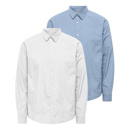 Only & Sons Langarmhemd ONLY & SONS "ONSFLORIAN LIFE LS POPLIN SHIRT 2- PACK", Herren, Gr. L, N-Gr, wei&szlig; (cashmere blau pack:1wei&szlig; 1 cashmere blau), Web, Obermaterial: 65% Polyester, 35% Baumwolle, unifarben, slim fit, Hemden