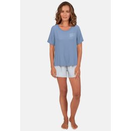 Shorty Tom Tailor "Westport", Damen, Gr. 42 (XL), blau, Single Jersey, Obermaterial: 95% Baumwolle, 5% Elasthan, kurz, Rundhals, Homewear-Sets Shorty, Streifendesign, Kurzarm, Rundhalsausschnitt, kurze Hose, Baumwollmix