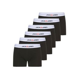 Jack & Jones Trunk JACK & JONES "JACOLD &ndash; Boxershorts mit farbigem Bund im 6er-Pack", Herren, Gr. S, 6 Stk., wei&szlig; (schwarz pack:6 x schwarz with wei&szlig; wb), Jersey, Obermaterial: 95% Baumwolle, 5% Elasthan, unifarben mit Farbeinsatz, normal, Unterhosen, Druck, modisch, regular fit, Jersey