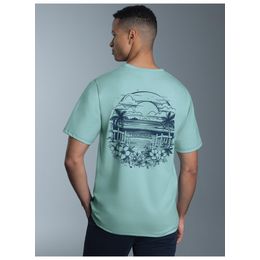T-Shirt TRIGEMA "TRIGEMA T-Shirt mit gro&szlig;em Backprint", Damen, Gr. L, blau (gletscher), 100% Baumwolle, Basic, Shirts T-Shirt
