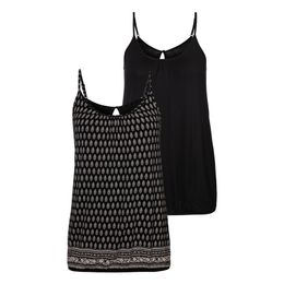 Spaghettitop Lascana "mit Raffung am Ausschnitt", Damen, Gr. 40/42, schwarz (schwarz, gemustert, schwarz, uni), Obermaterial: 95% Viskose (LENZING&trade; ECOVERO&trade;), 5% Elasthan, unifarben, tiefer Rundhals, Tops, aus weichem Viskose-Stretch