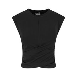 T-Shirt Urban Classics "Urban Classics Ladies Cropped Wrapped Top", Damen, Gr. L, schwarz, 95% Baumwolle, 5% Elasthan, unifarben, slim fit, Rundhals, Shirts T-Shirt