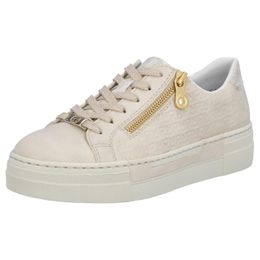 Plateausneaker Rieker, Damen, Gr. 37, beige (creme), Lederimitat, Schuhe Plateausneaker, mit goldfarbenem Rei&szlig;verschluss, Freizeitschuh, Halbschuh, Schn&uuml;rschuh