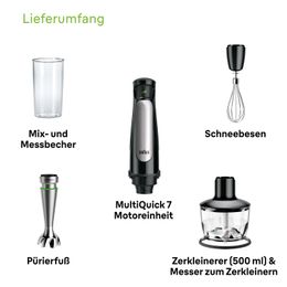 Braun Stabmixer "MultiQuick 7 MQ 7035X - 1000W, Stufenlosregulierbar, Dynamische Klinge", B:36,5cm H:17,5cm T:36,5cm, silber, Mixer, Spritzschutz,