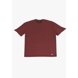 T-Shirt DROPSIZE "Dropsize HEAVY OVERSIZE METAL PATCH T-SHIRT", Damen, Gr. L, acid washed burgundy, 100% Baumwolle, unifarben, oversize, Rundhals, Shirts T-Shirt