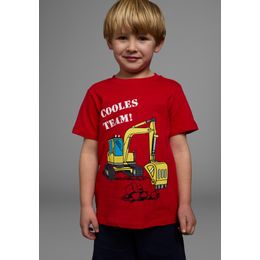 T-Shirt Kidsworld "Mit Bagger-Druck", Jungen, Gr. 92/98, rot, Single Jersey, Obermaterial: 100% Baumwolle, bedruckt, Basic, Shirts T-Shirt, Kurzarm, mit peppigem Druck, mit Rippb&uuml;ndchen am Ausschnitt
