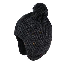 Strickm&uuml;tze MaxiMo, Jungen, Gr. 55, carbonmeliert, Strick, Materialmix, meliert, unifarben mit Farbeinsatz, M&uuml;tzen Strickm&uuml;tze, Wollanteil, gef&uuml;ttert, Ohrenklappen, mit Bommel