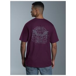 T-Shirt TRIGEMA "TRIGEMA T-Shirt mit Motorrad-Printmotiven", Herren, Gr. L, lila (aubergine), 100% Baumwolle, Basic, Shirts T-Shirt