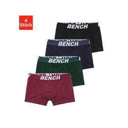 Boxer Bench. "Boxershorts f&uuml;r Jungen", Jungen, Gr. 122/128, 4 Stk., bunt (bordeaux, petrol, navy, schwarz), Single Jersey, Obermaterial: 92% Baumwolle, 8% Elasthan (LYCRA), unifarben, k&ouml;rpernah, Unterhosen, mit Bench Schriftzug im Bund