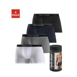 Boxer Bruno Banani "Boxershorts f&uuml;r Herren", Herren, Gr. L (6), 4 Stk., bunt (wei&szlig;, grau meliert, navy, schwarz), Jersey, Obermaterial: 95% Baumwolle, 5% Elasthan, unifarben, k&ouml;rpernah, Unterhosen, in der Dose verpackt
