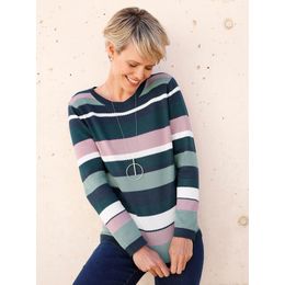 Rundhalspullover Classic Basics "Pullover", Damen, Gr. 40, bunt (dunkelblau, mauve, geringelt), 100% Baumwolle, gemustert, gestreift, mehrfarbig, Pullover Rundhalspullover