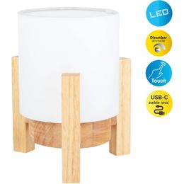 Näve NÄVE LED Tischleuchte "Madita", 1, Ø 12cm H: 19cm, 1 Stk., beige, Leuchten, Akkubetrieb, inkl. USB-C-Kabel, Holzgestell, Textilschirm, dimmbar