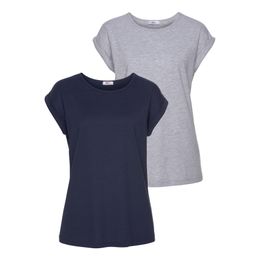 T-Shirt Flashlights, Damen, Gr. 32/34, grau (grau, meliert, marine), Single Jersey, Obermaterial: 50% Baumwolle, 50% Modal. Obermaterial Melange: 95% Baumwolle, 5% Viskose, clean, unifarben, Basic, figurbetont h&uuml;ftbedeckend, Shirts T-Shirt, Kurzarm, figurbetont, unifarben, Rundhals, f&uuml;r jeden Anlass