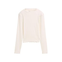 Langarmshirt Tom Tailor, M&auml;dchen, Gr. 164, wei&szlig; (wool wei&szlig;), Single Jersey, Obermaterial: 93% Baumwolle, 7% Elasthan, Strukturmuster, unifarben, regular fit taillenbedeckt, ohne Ausschnitt, gewellter Abschluss, Shirts Langarmshirt, mit Rippstruktur