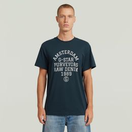 G-Star Raw T-Shirt G-STAR "Purveyors", Damen, Gr. L, dk patriot blau, Jersey, Obermaterial: 100% Baumwolle, bedruckt, regular fit normal, Rundhals, Shirts T-Shirt, mit Rundhals, Frontprint