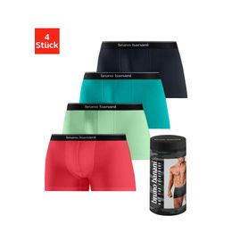 Boxer Bruno Banani "Boxershorts f&uuml;r Herren", Herren, Gr. S (4), 4 Stk., bunt (rot, gr&uuml;n, t&uuml;rkis, schwarz), Jersey, Obermaterial: 95% Baumwolle, 5% Elasthan, unifarben, k&ouml;rpernah, Unterhosen, in der Dose verpackt