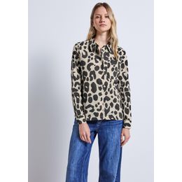 Street One Damen Hemdbluse, beige, Gr. 44, animal-print, Web, 100% Baumwolle, Blusen, aus reiner Baumwolle
