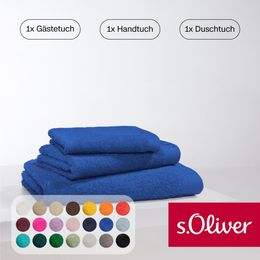 Handtuch Set s.Oliver, blau, Walkfrottier, Obermaterial: 100% Baumwolle, Handtuch-Sets, "s.Oliver, Premium Qualit&auml;t, 600 gr/m&sup2;", 1 G&auml;stetuch 30x50