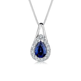 Elli Damen Collierkettchen "Tropfen Synthetischer Saphir Blau 925 Sterling Silber", 45,mit Steinen, Silber 925 (Sterlingsilber), L: 45, blau, Silber